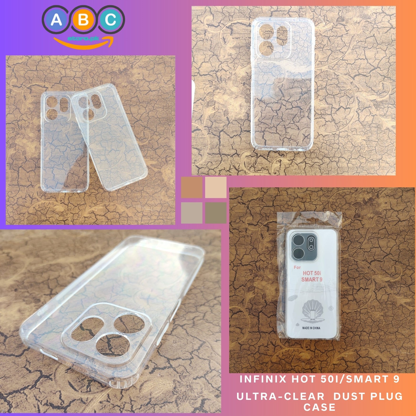 Infinix Hot 50i/Smart 9 Case, Soft TPU Ultra-Clear with Dust Plugs (NO ...